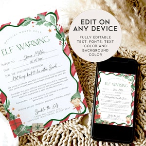 Elf Warning Letter PRINTABLE, Red Elf Boy Report Card Digital Download ...