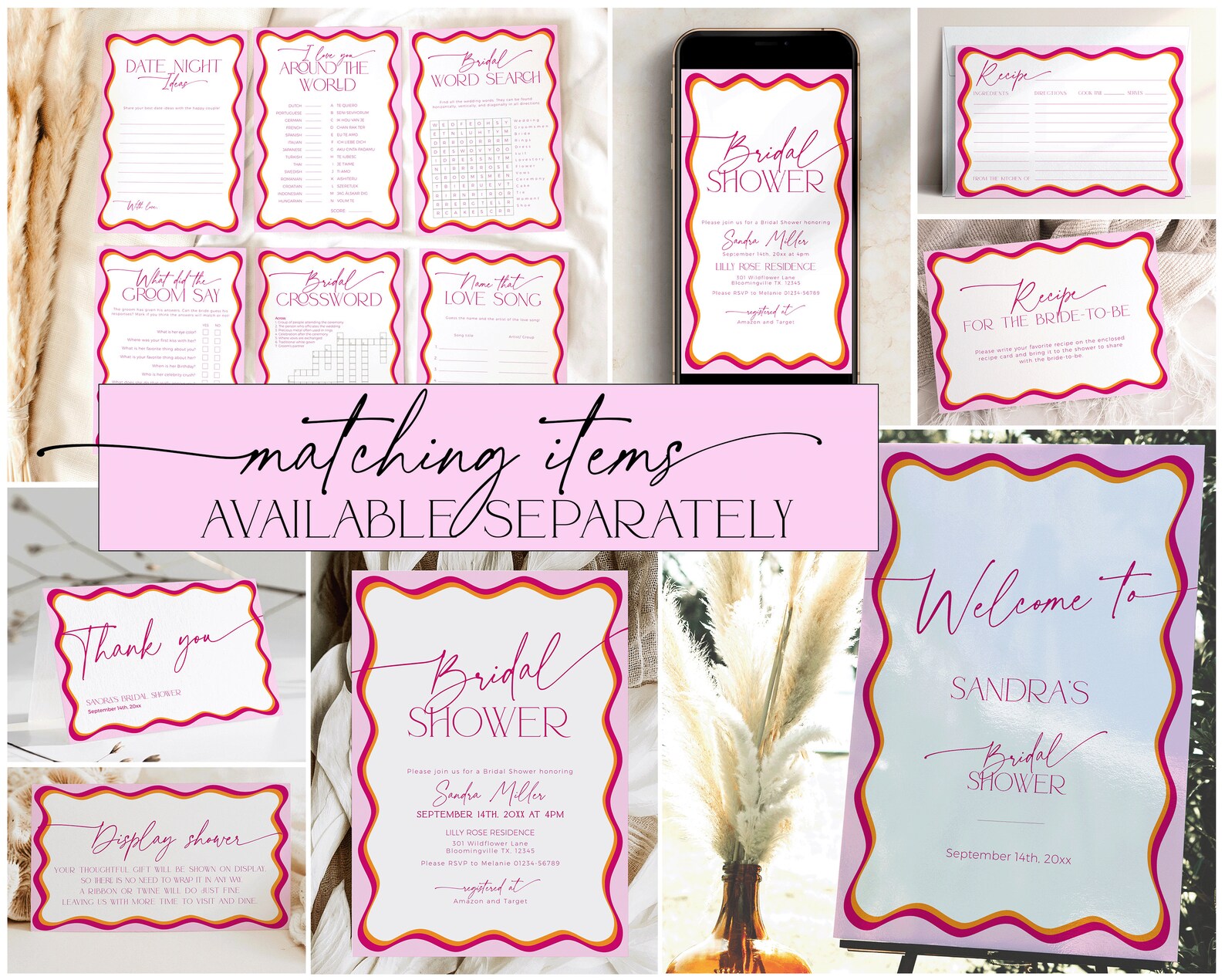 Wavy Border Unwrapped Gift Display Bridal Shower PRINTABLE, Magenta ...