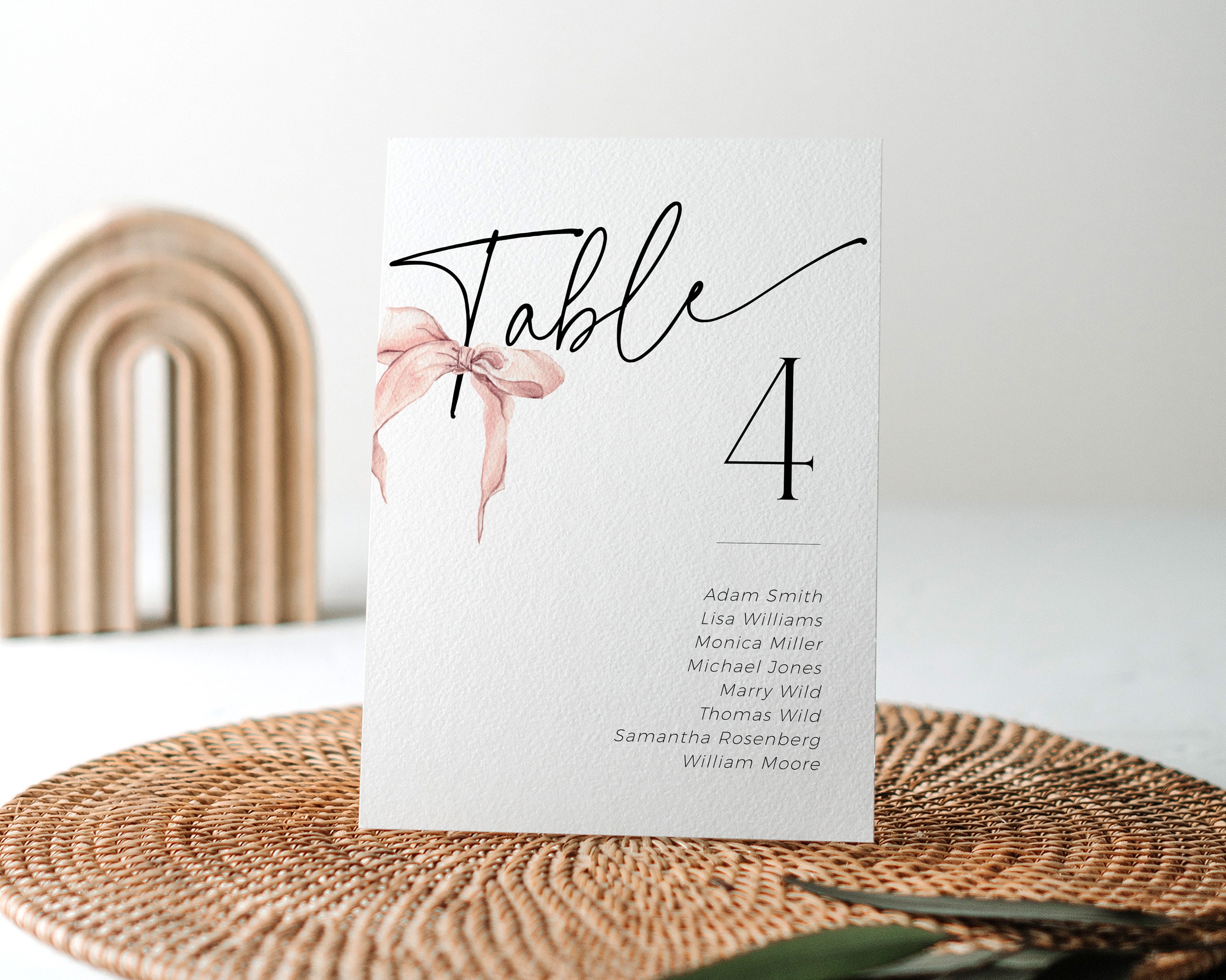 Table Card Seating Chart Template She is Tying the Knot, Blush Pink Bow ...