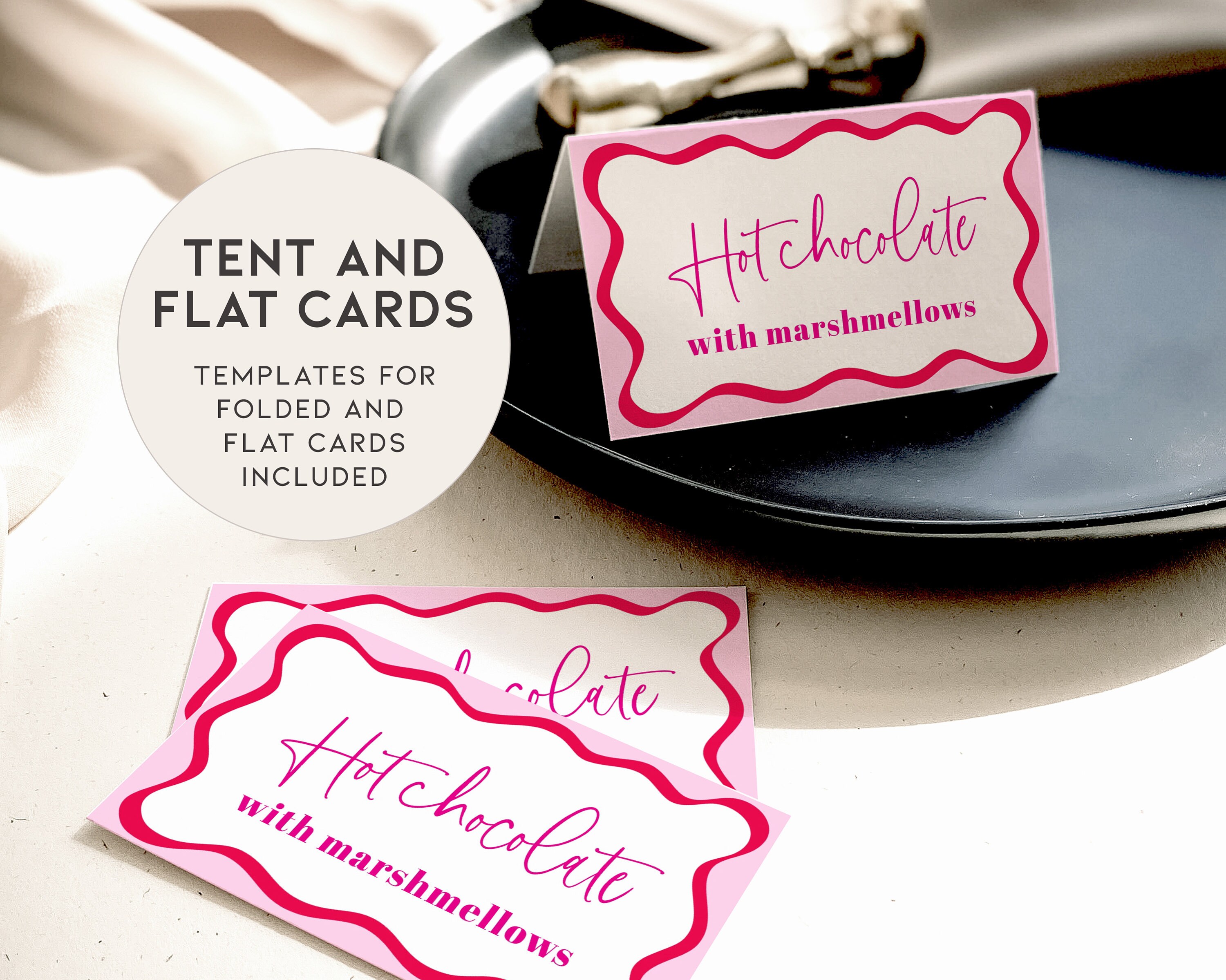 Hot Pink Buffet Card With Wavy Border Bridal Shower Printable, Bright ...