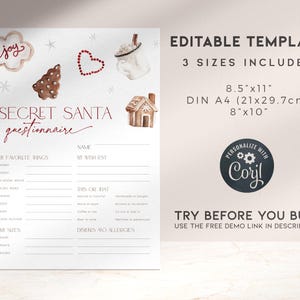 Secret Santa Questionnaire Template Gingerbread, Christmas Cookie Party ...