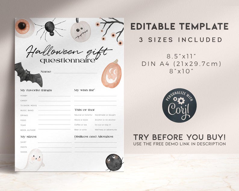 Pastel Halloween Gift Exchange Form Printable, Editable School Boo ...