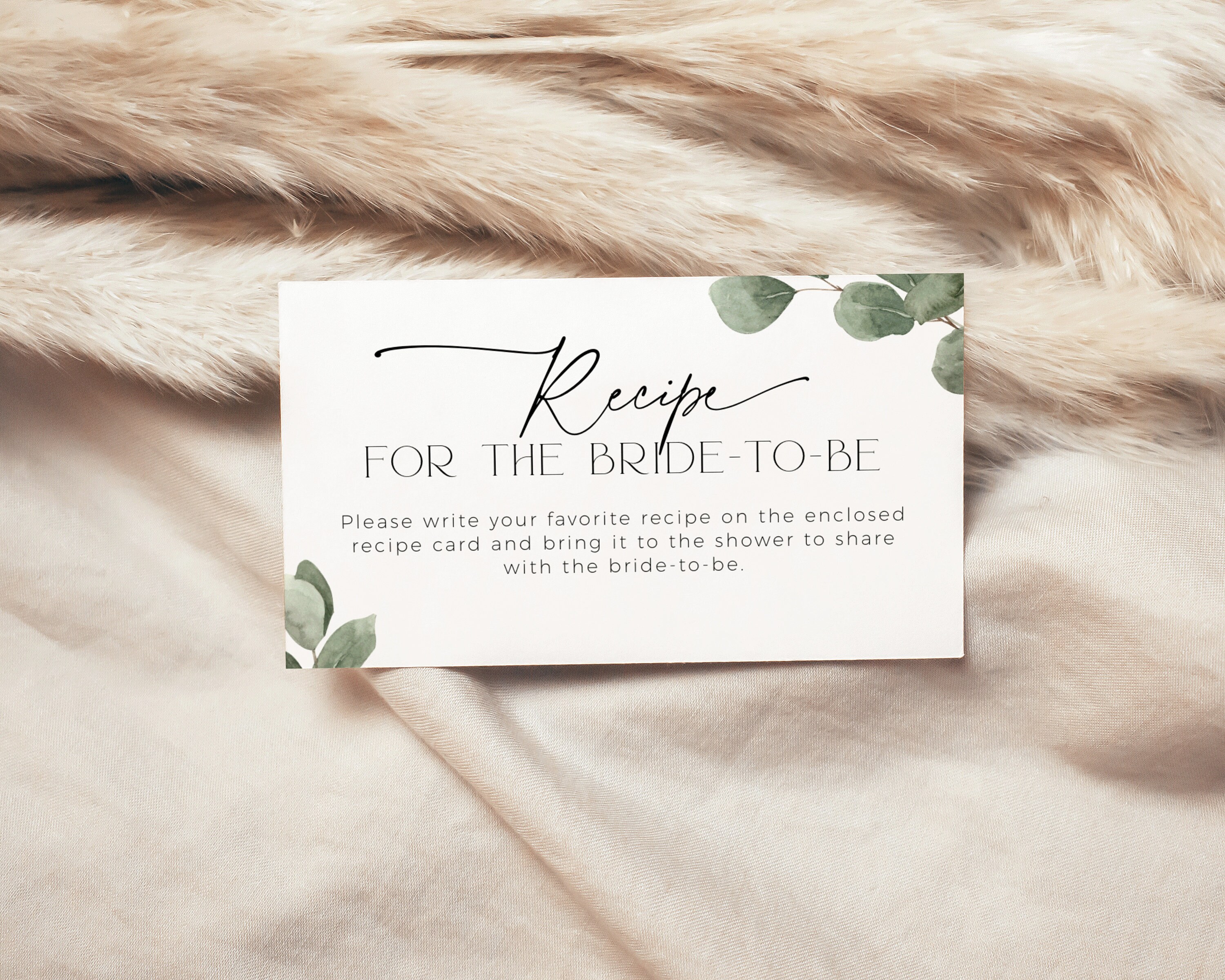Eucalyptus Recipe Card Template Bridal Shower Invitation, Editable Sage ...