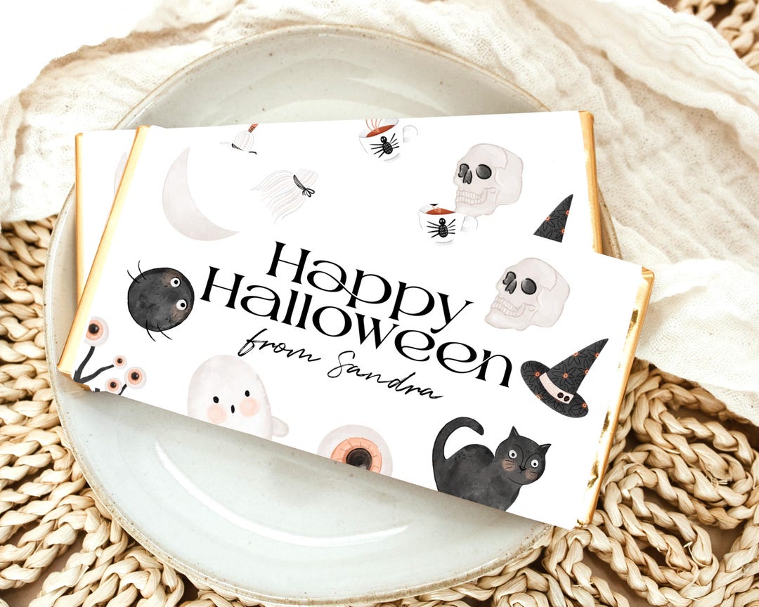 Halloween Chocolate Bar Wrapper Template Pink, Custom Spooky Trick or ...