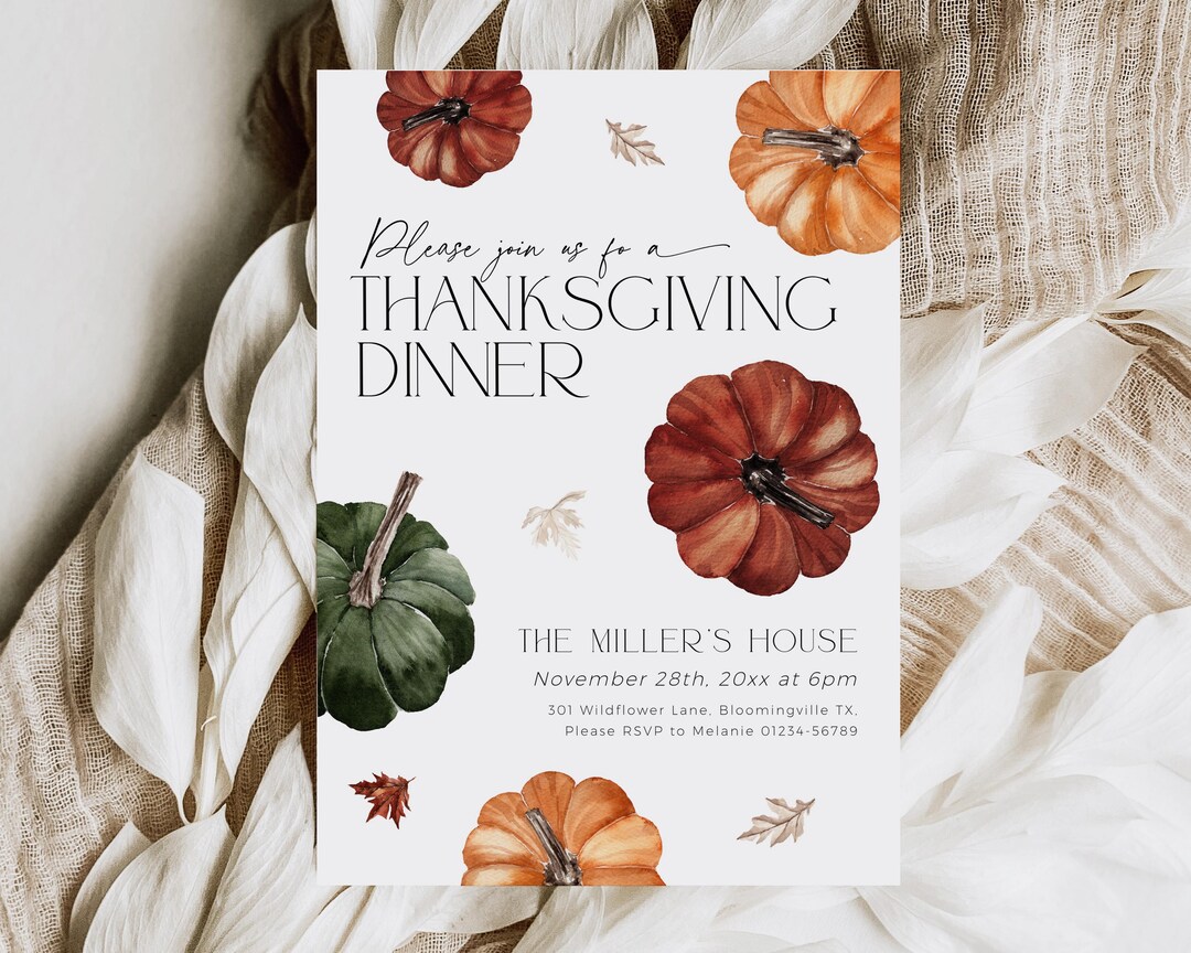 Thanksgiving Dinner Party Invitation Colorful Pumpkin, Friendsgiving ...