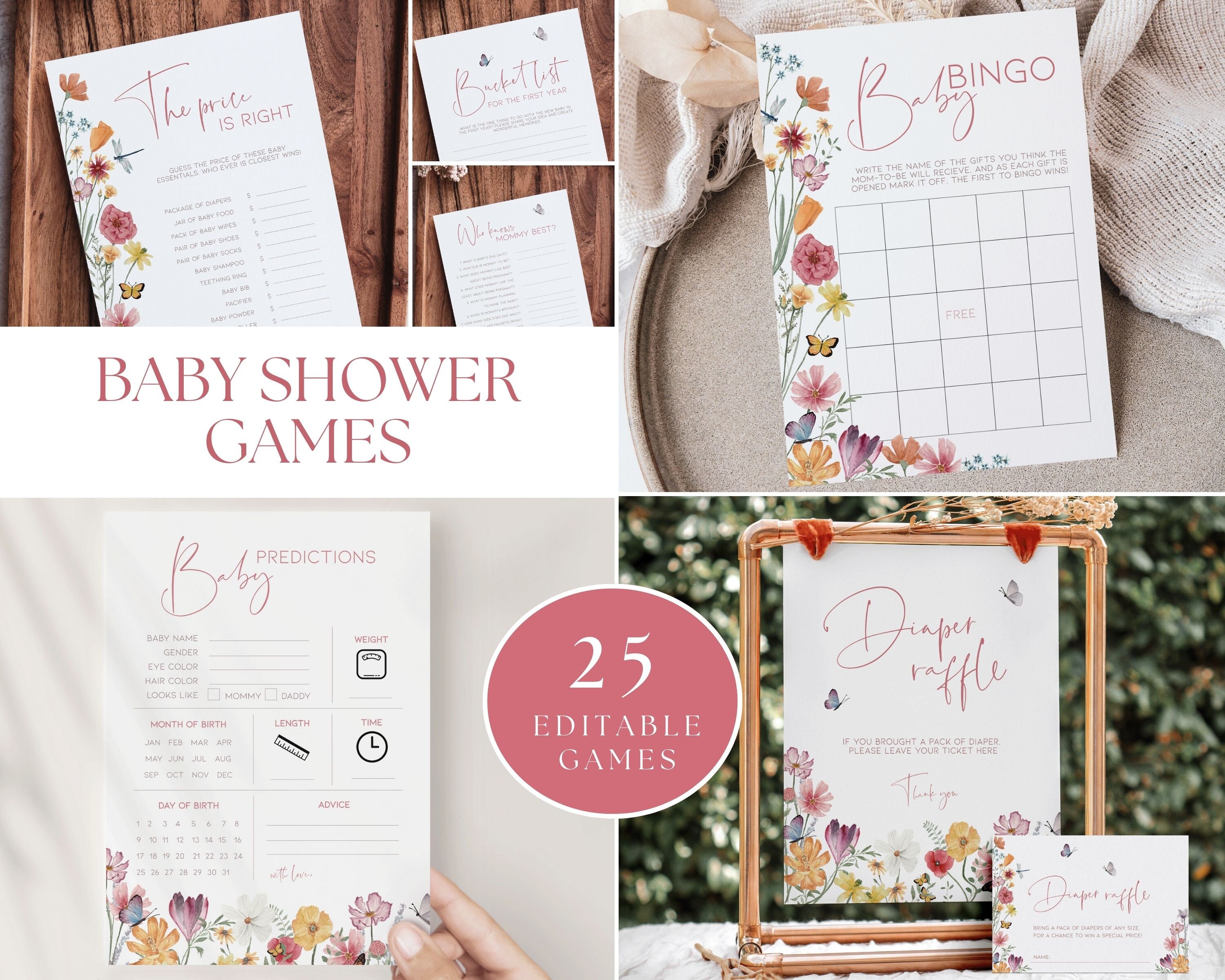 Baby Shower Games Bundle Printable, Baby in Bloom Fun Baby Shower Games ...