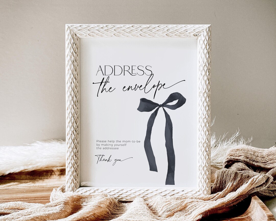 Black Bow Address the Envelope Sign, Coquette Gothic Shower PRINTABLE ...