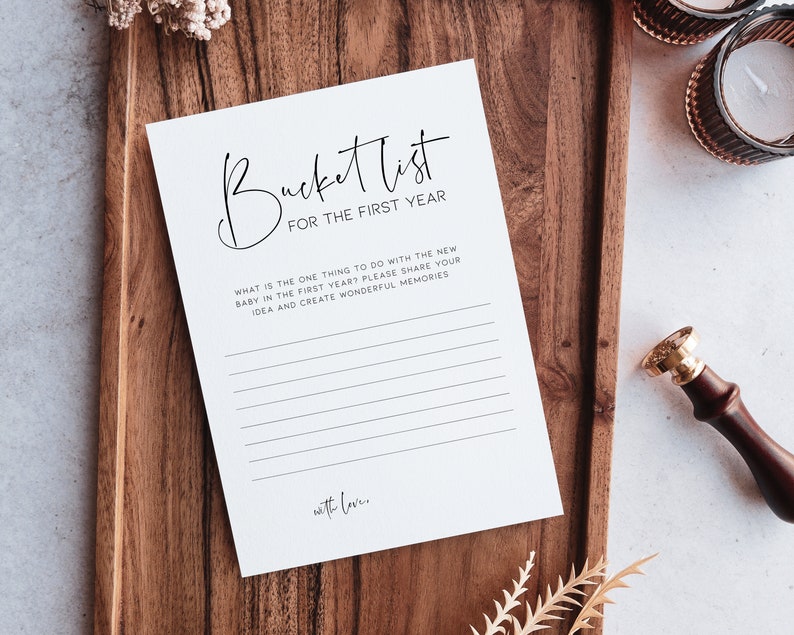 Minimalist Baby Shower Game Bucket List for the First Year, Modern Fun ...