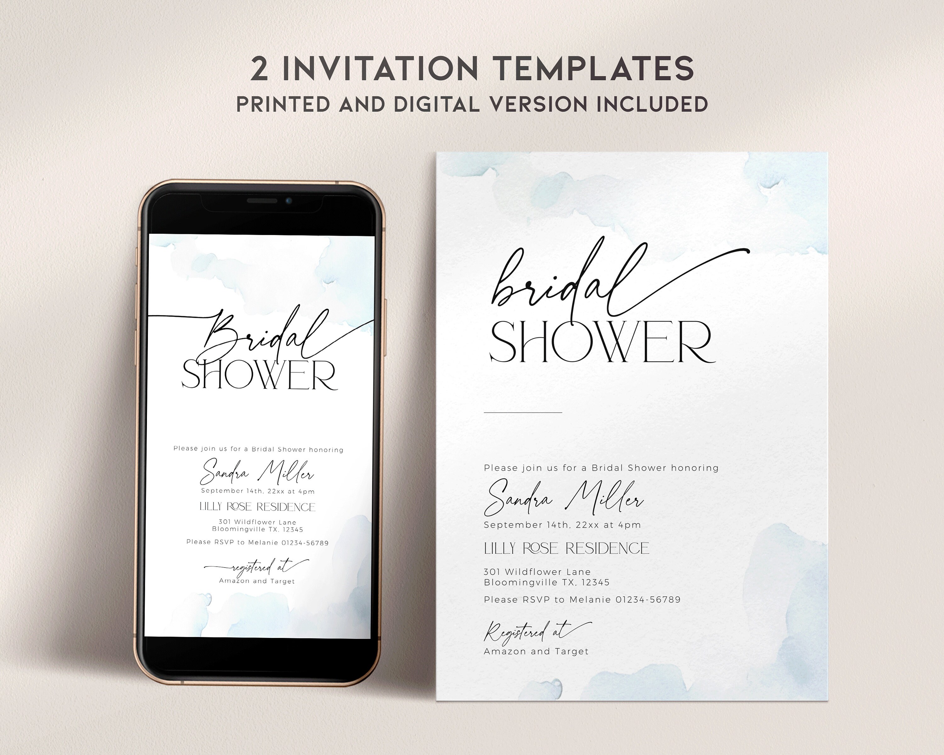 Cloud Nine Bridal Shower Invitation BUNDLE, Dusty Blue Party Theme Printable, Cloud 9 Digital ...