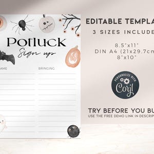 Halloween Potluck Sign-up Sheet Template, Festival Sign up List. Food ...