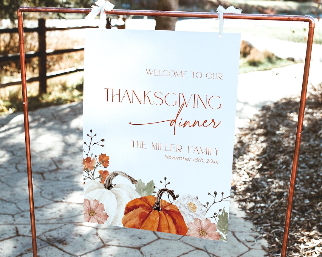 Thanksgiving Dinner Welcome Sign Printable, Floral Pumpkin Fall ...