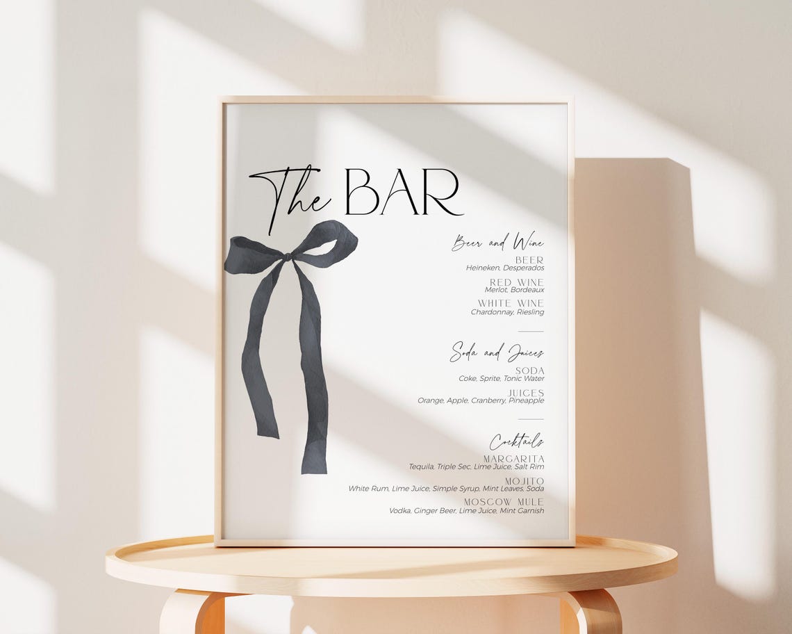 Black Bow Bar Menu Sign Bridal Shower Card, Shes Tying the Knot ...