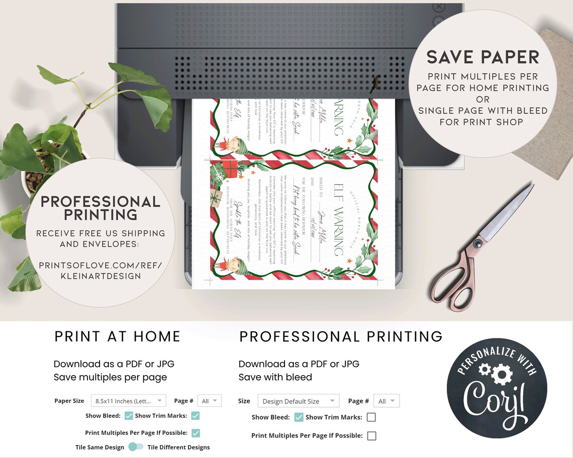 Elf Warning Letter PRINTABLE, Red Elf Boy Report Card Digital Download ...