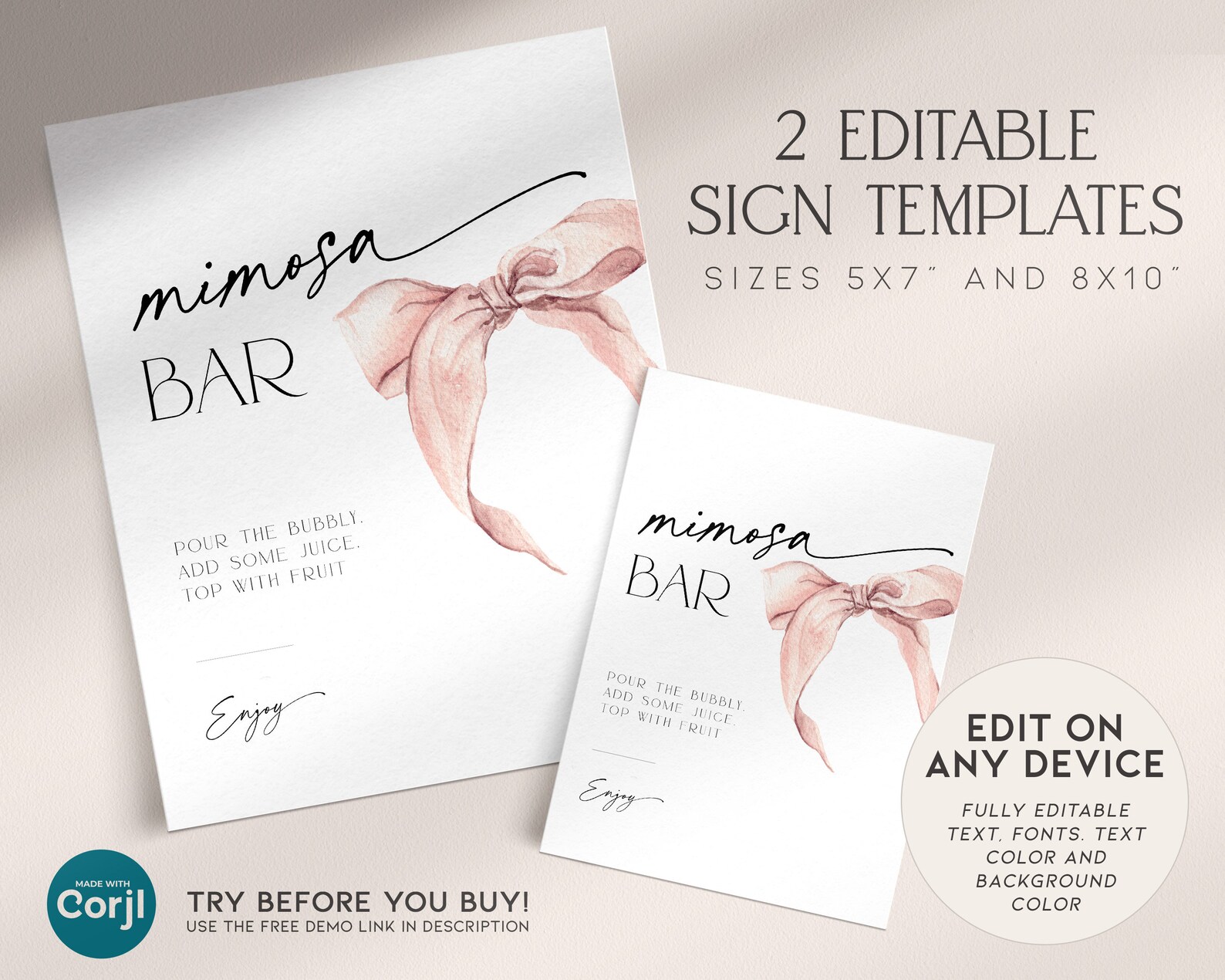 Mimosa Bar Menu Sign She's Tying the Knot Bridal Shower Card, Blush ...