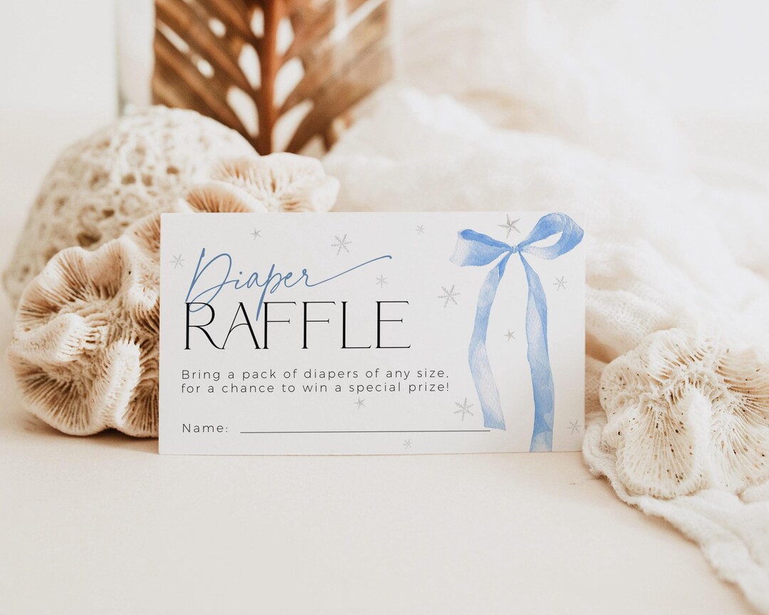 Coquette Blue Bow Christmas Diaper Raffle Ticket Template, A Merry ...