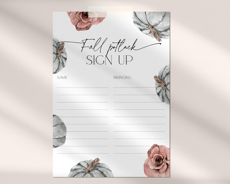 Fall Potluck Sign up Sheet Template, Thanksgiving Food List Pumpkin ...