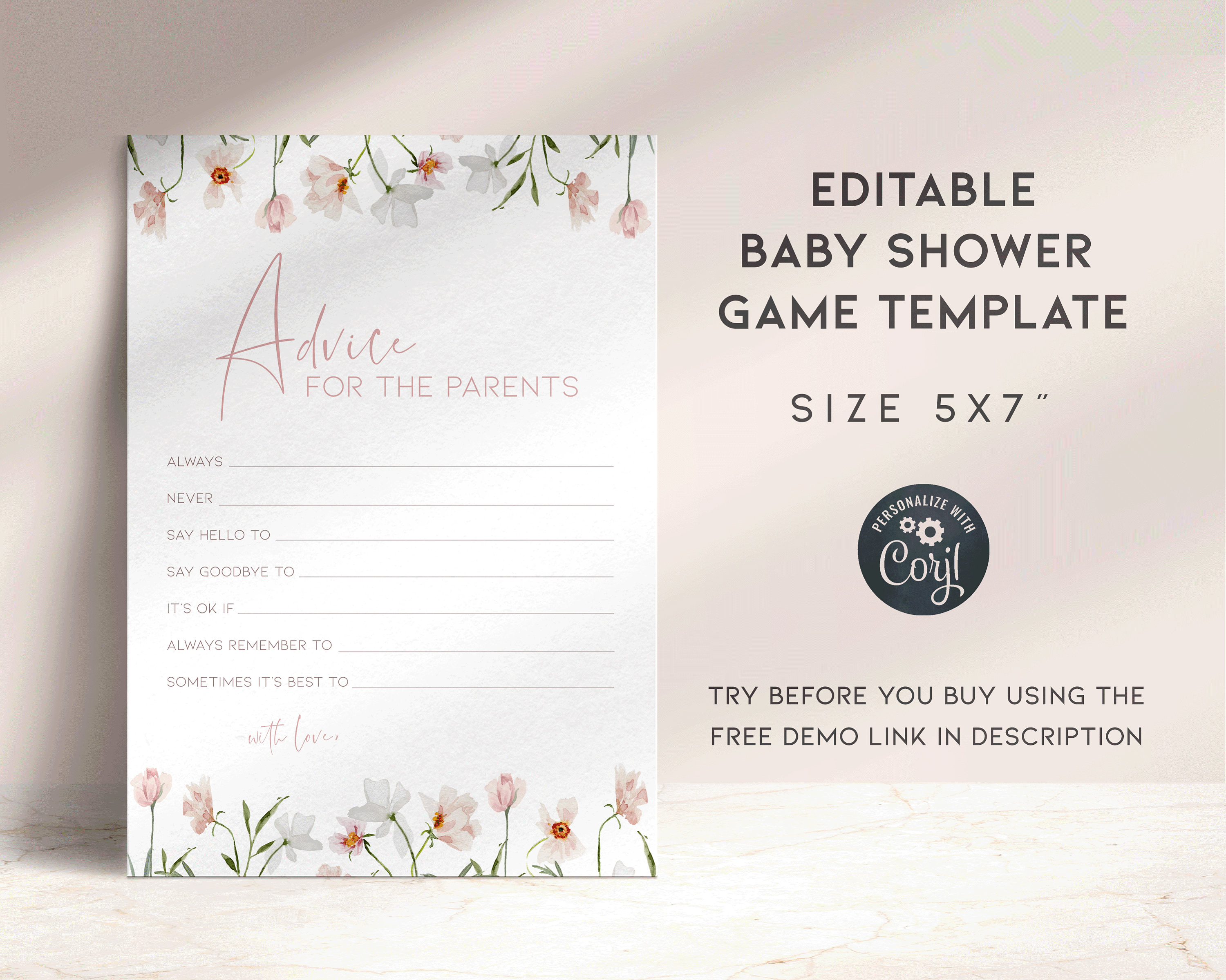 Advice for Parents Card Baby Shower Games, Baby in Bloom Game Printable ...