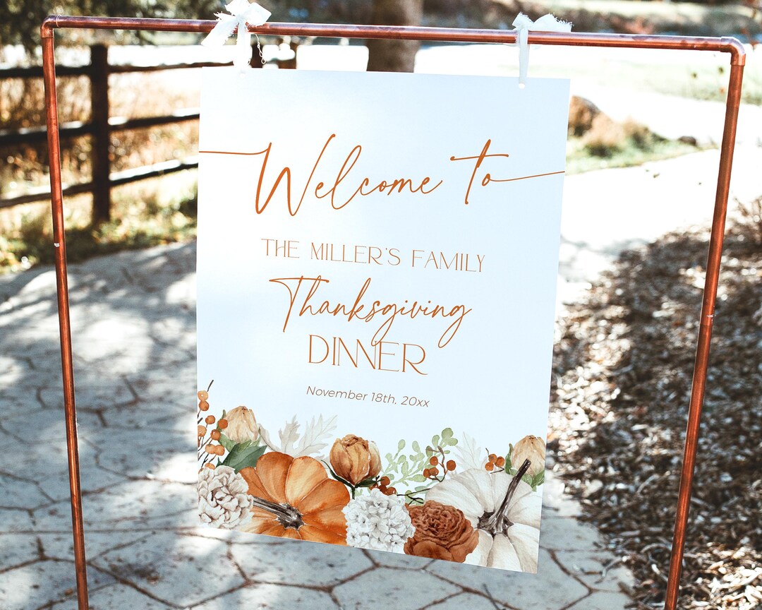 Thanksgiving Dinner Welcome Sign Printable, White Pumpkin Fall Festival ...