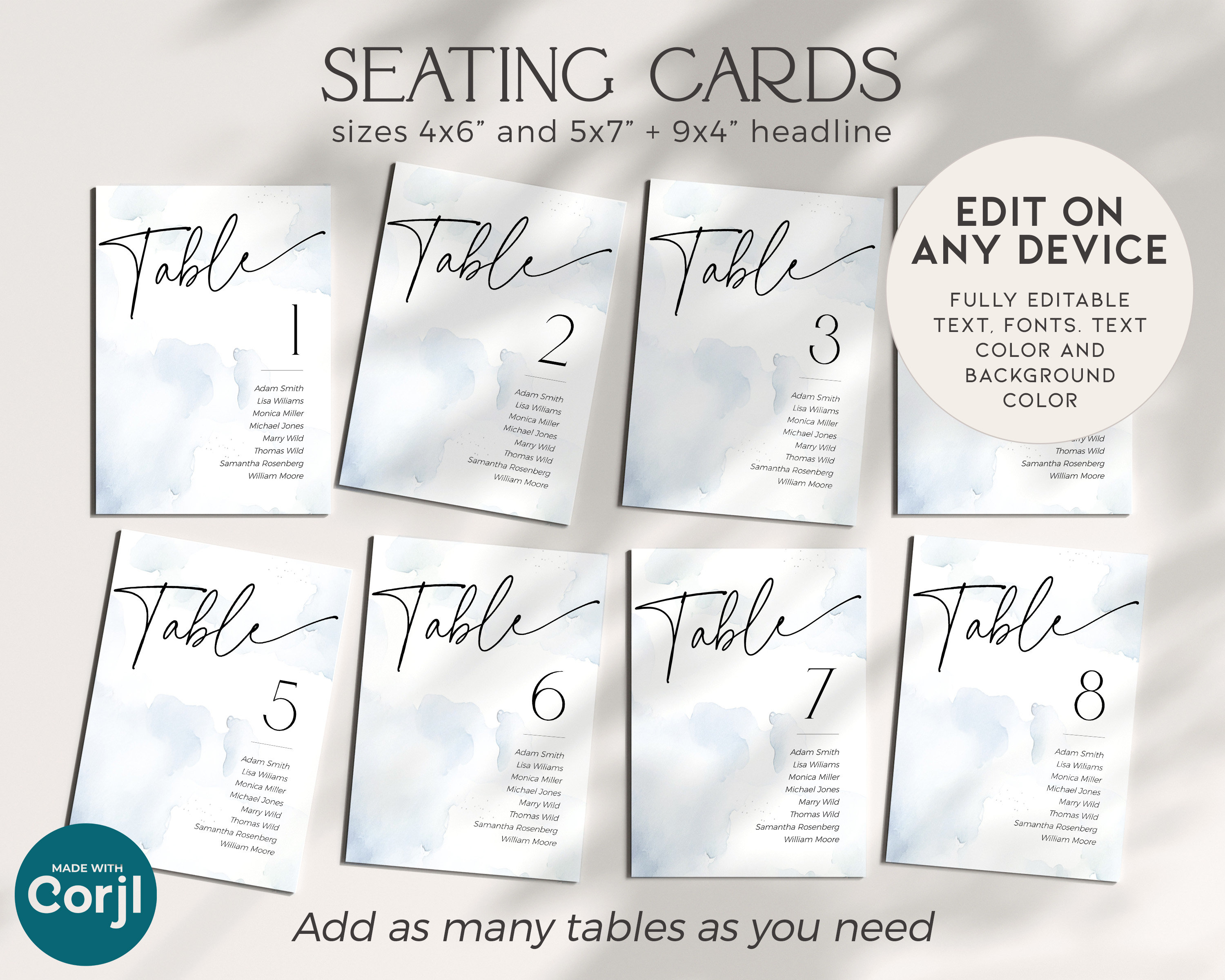Table Card Seating Chart Template on Cloud Nine, Something Blue Dusty ...