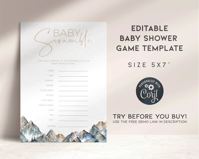 Baby Shower Games Baby Word Scramble, Mountain Themed Funny Baby Shower ...