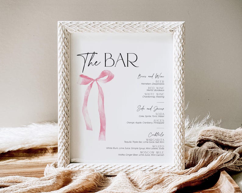 Pink Bow Bar Menu Sign Bridal Shower, Shes Tying the Knot Buffet ...