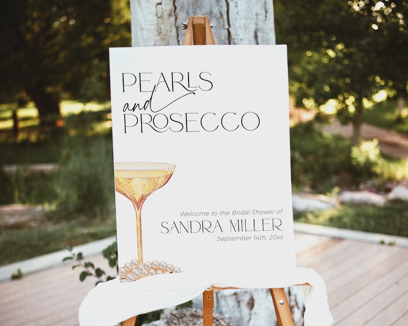 Pearls and Prosecco Bridal Shower Sign, Bubbly Champagne Brunch Welcome ...
