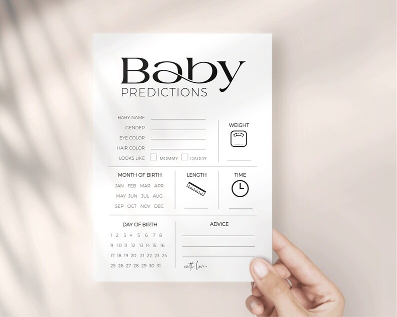 Baby Predictions Card Baby Shower Games PRINTABLE Newborn - Etsy