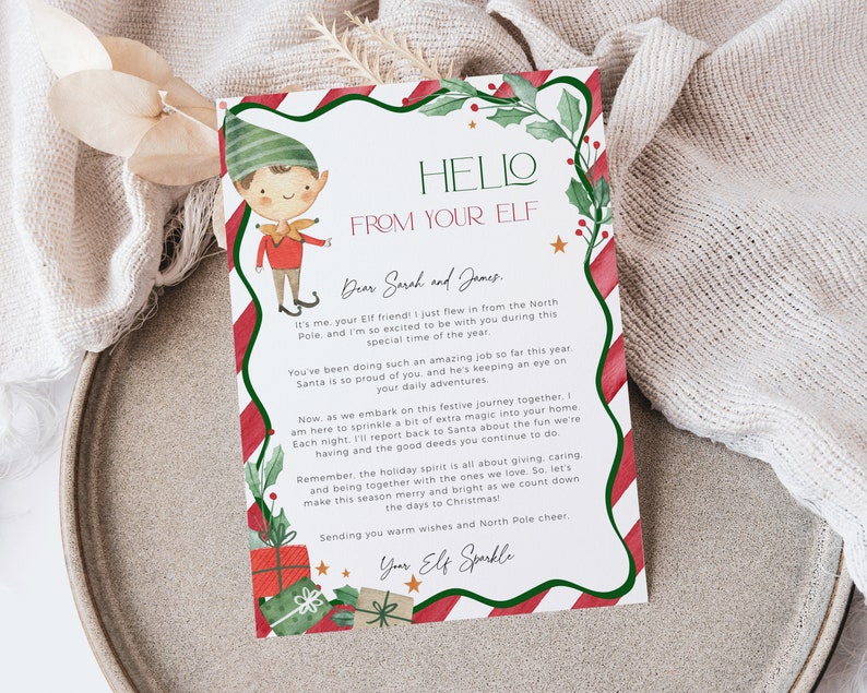 Elf Arrival Letter From Santa PRINTABLE, Pink Hello From Your Elf Boy ...