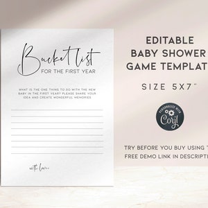 Minimalist Baby Shower Game Bucket List for the First Year, Modern Fun ...