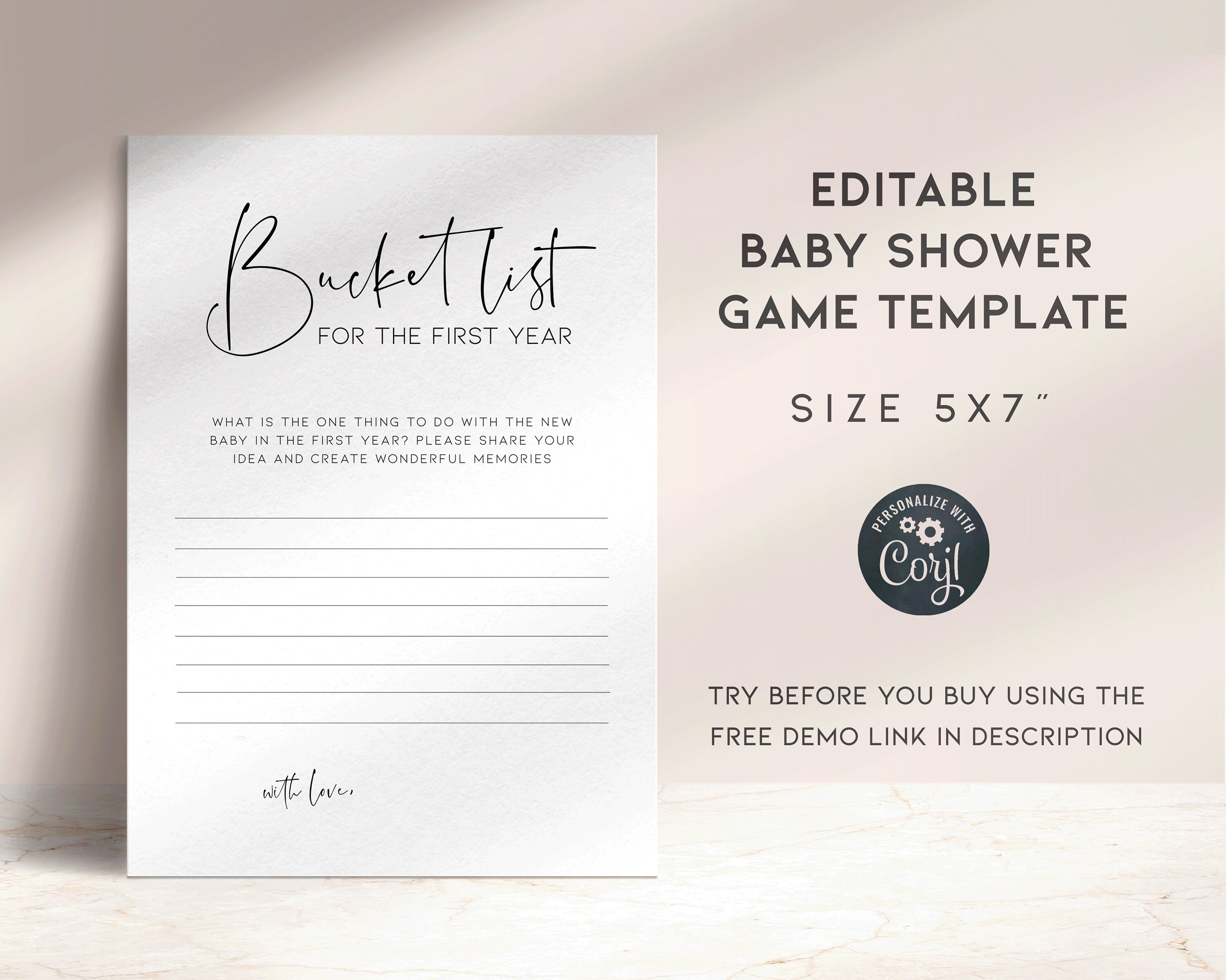 Minimalist Baby Shower Game Bucket List for the First Year, Modern Fun ...