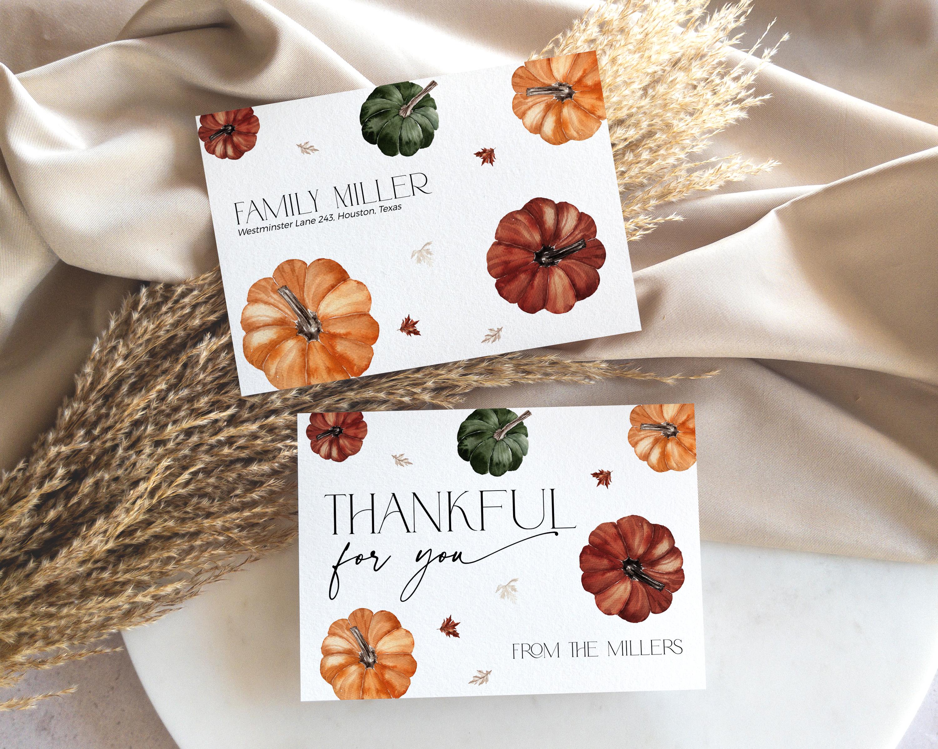 Thankful for You Note, Colorful Pumpkin Holiday Party Thanks Card ...