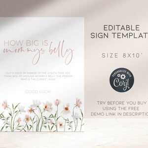 How Big is Mommy's Belly Sign PRINTABLE Wild Flower Baby Shower Game ...