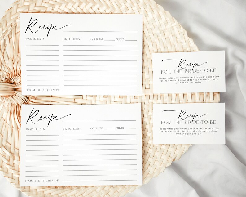 Recipe Card for Bridal Shower Invite Minimal, Modern Invitation Insert ...