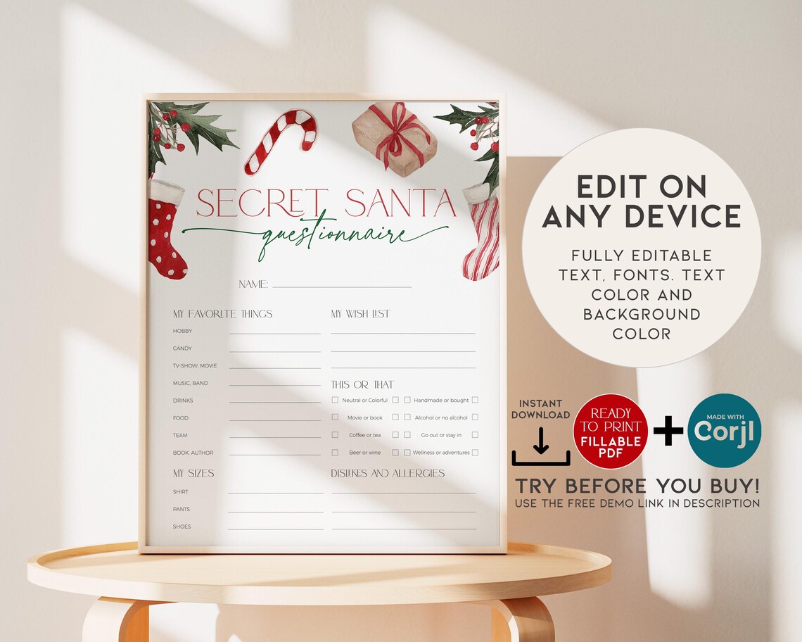 Christmas Questionnaire Printable, Office Xmas Party Gift Exchange ...