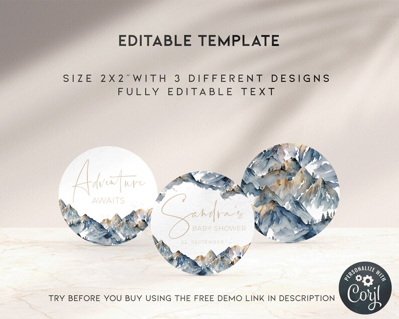Cupcake Toppers Mountain INSTANT DOWNLOAD, Adventure Awaits Baby Shower ...