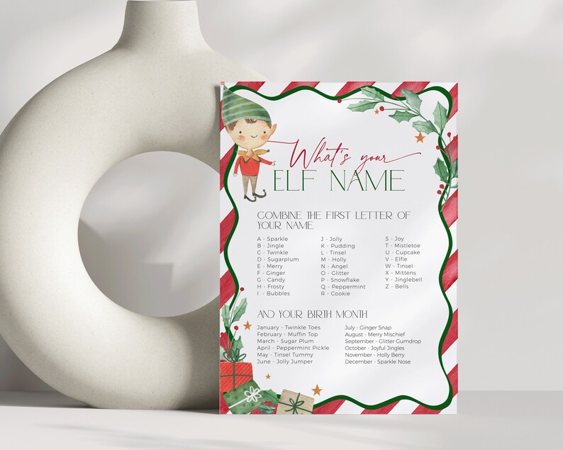 Elf Name Game PRINTABLE, Whats Your Elf Name Generator Template, Elf ...