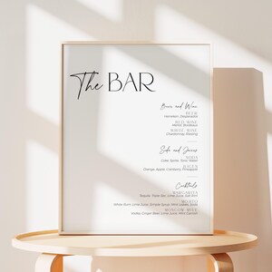 Bar Menu Sign Minimalist Bridal Shower, Modern Script Drinks Cocktail ...
