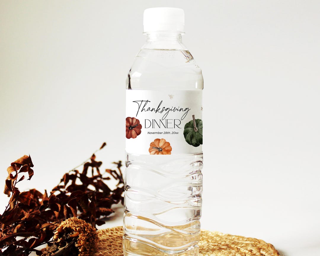 Thanksgiving Water Bottle Label Template, Printable Pumpkin Fall ...