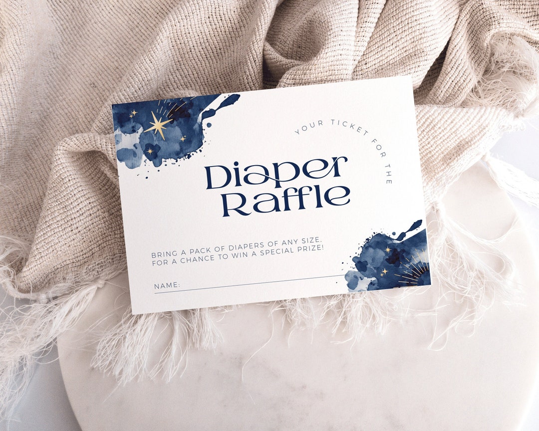 Diaper Raffle Ticket Moon and Stars Babys Shower Navy Blue an Gold ...