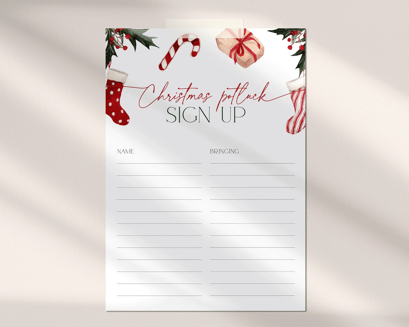 Christmas Potluck Sign up Sheet Template Editable, Printable Xmas ...