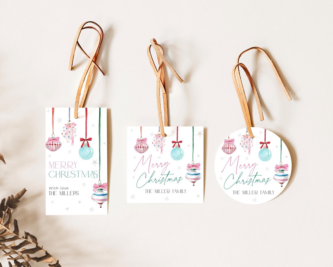 Pink Christmas Ornament Gift Tag Printable, Snowflake Event Favor Bag ...