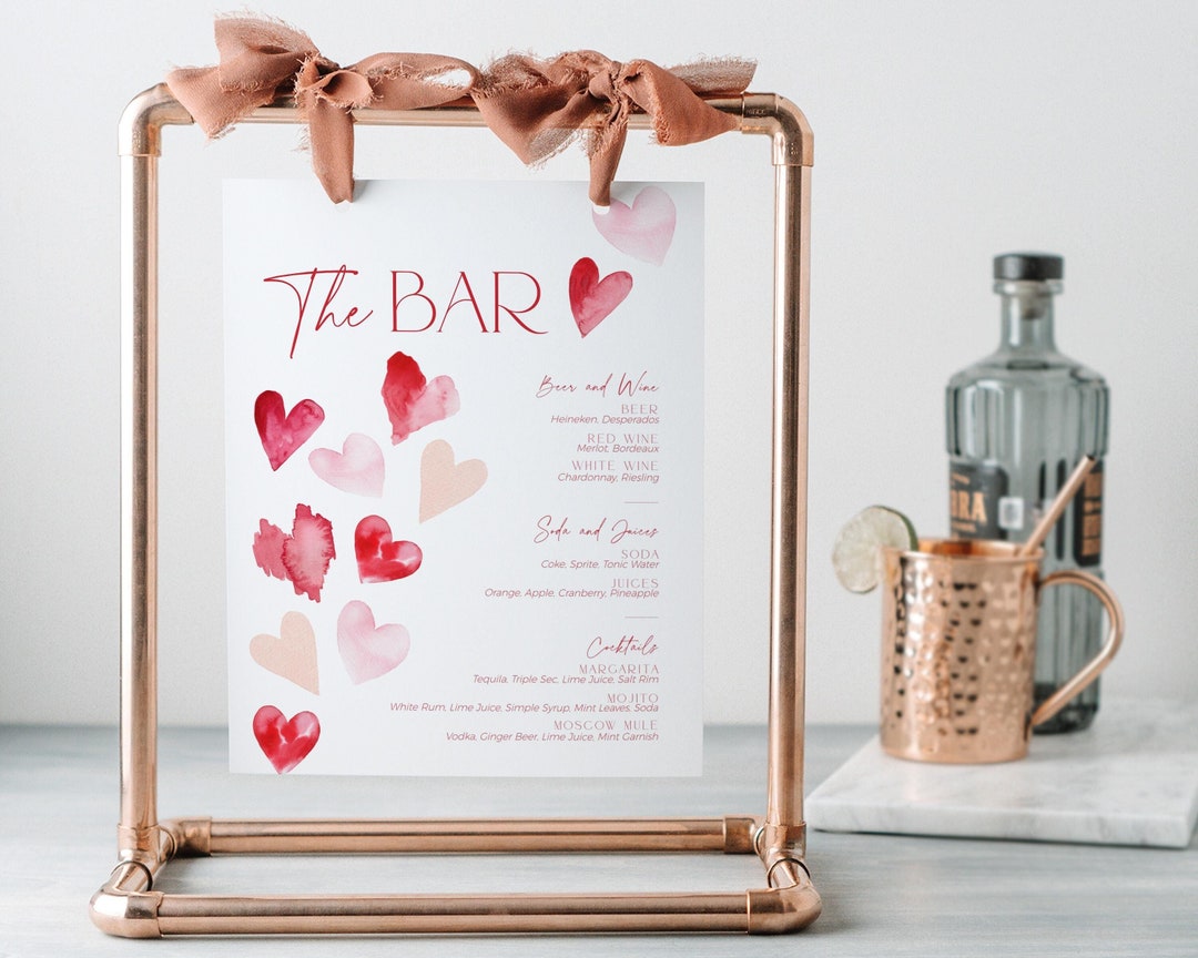 Heart Valentine Bar Menu Sign Template, Red and Pink Girl Cocktail ...