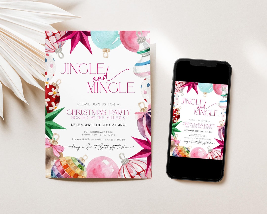 Girls Christmas Party Invite Template, Pink Jingle and Mingle ...