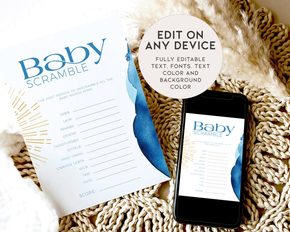 Printable Baby Shower Word Scramble, Here Comes the Son Shower Activity ...