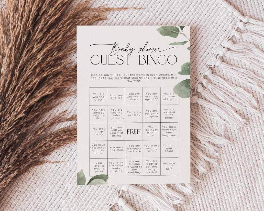 Eucalyptus Guest Bingo, Greenery Baby Shower Printable Activities, Sage ...