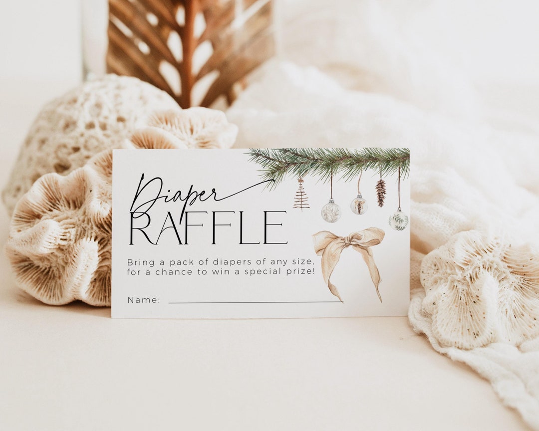 Christmas Diaper Raffle Ticket Template Beige Bow, Merry Little Baby ...