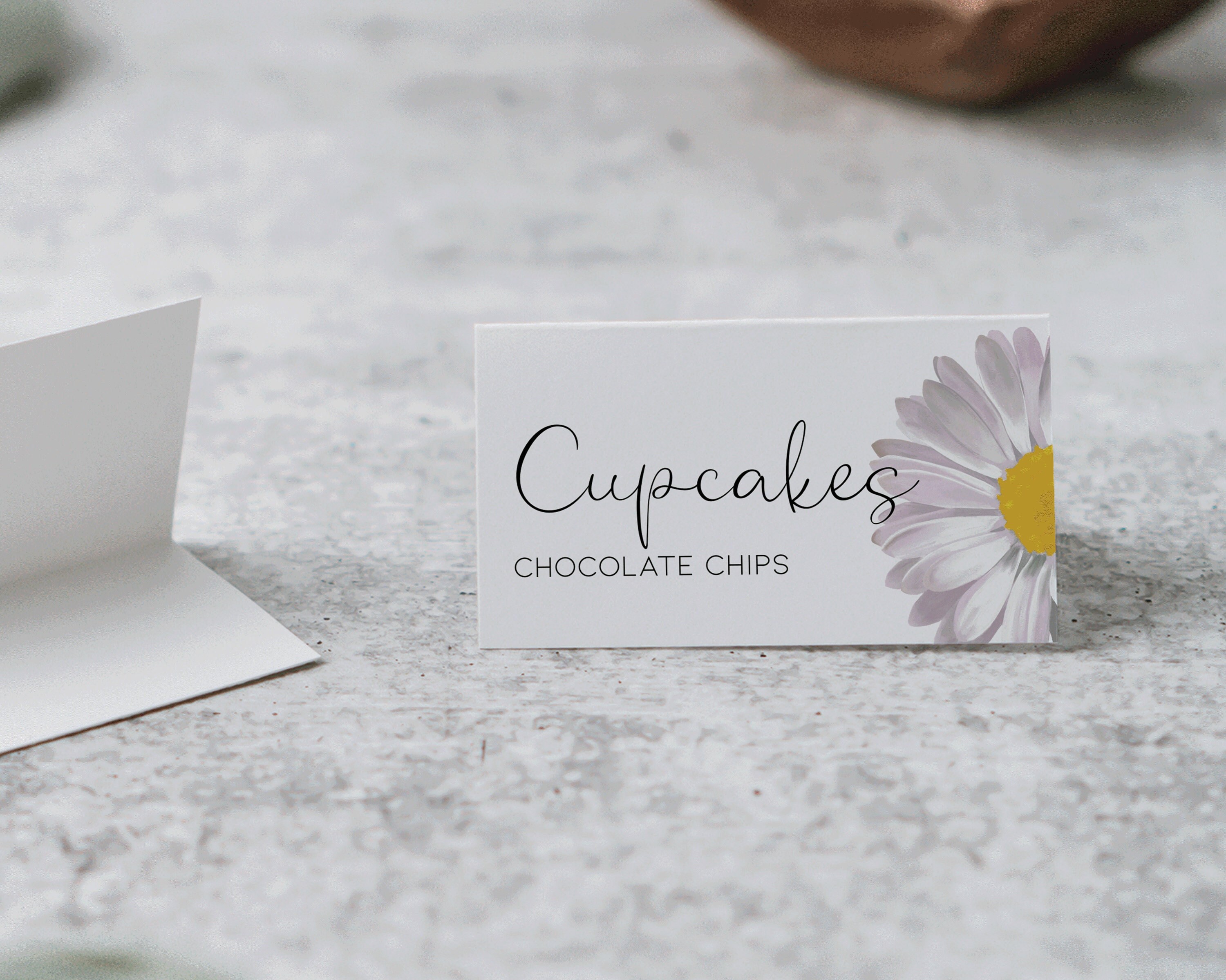 Daisy Tent Food Buffet Cards Template, Printable Floral Food Label Card ...
