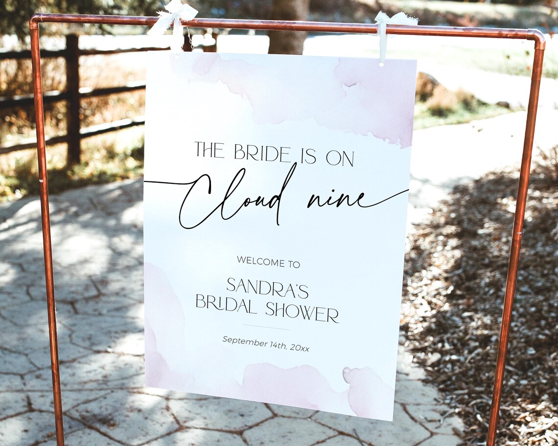 Shes on Cloud Nine Bridal Shower Sign, Dusty Pink Heaven Welcome ...