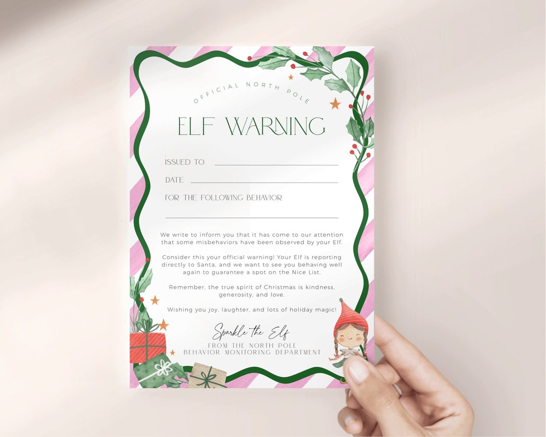 Elf Warning Letter PRINTABLE Pink Elf Report Card Girl - Etsy