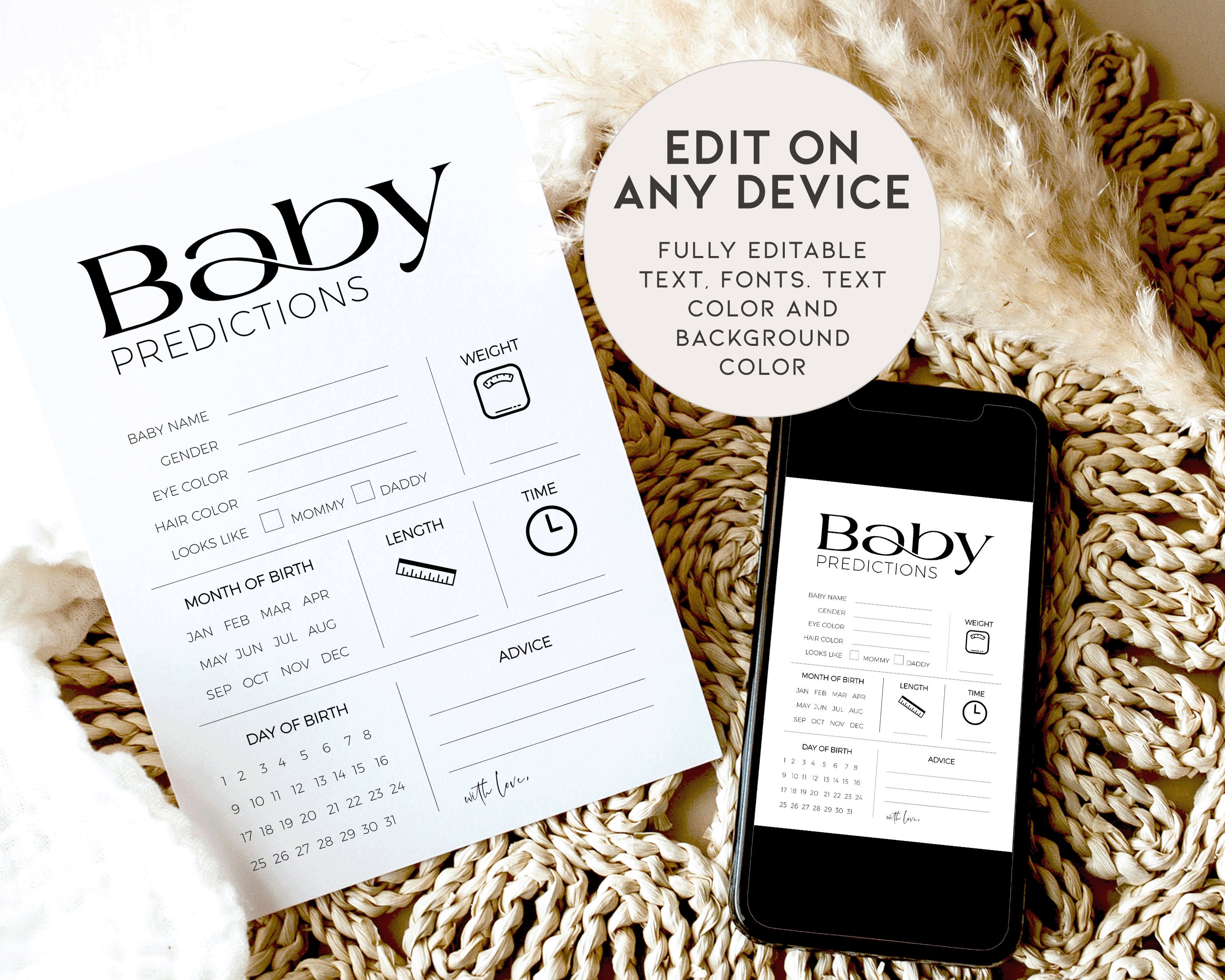 Baby Predictions Card Baby Shower Games PRINTABLE, Newborn Traits Mom ...